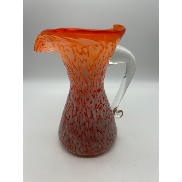 Dining | Vintage Orange And White Splatter Hand Blown Art Glass Pitcher ...